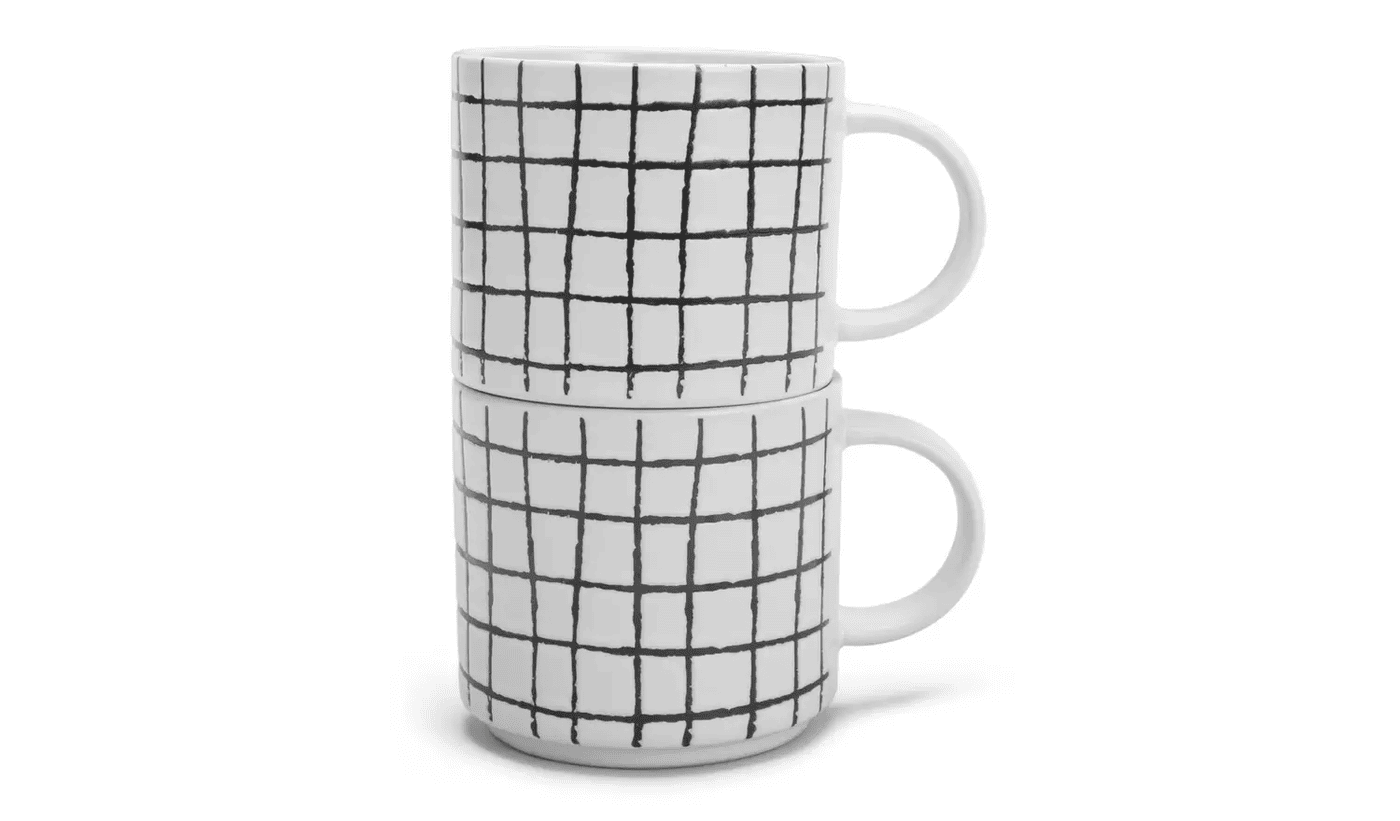 Habitat White Grid Mug Set of 4 | Modern Ceramic Mugs